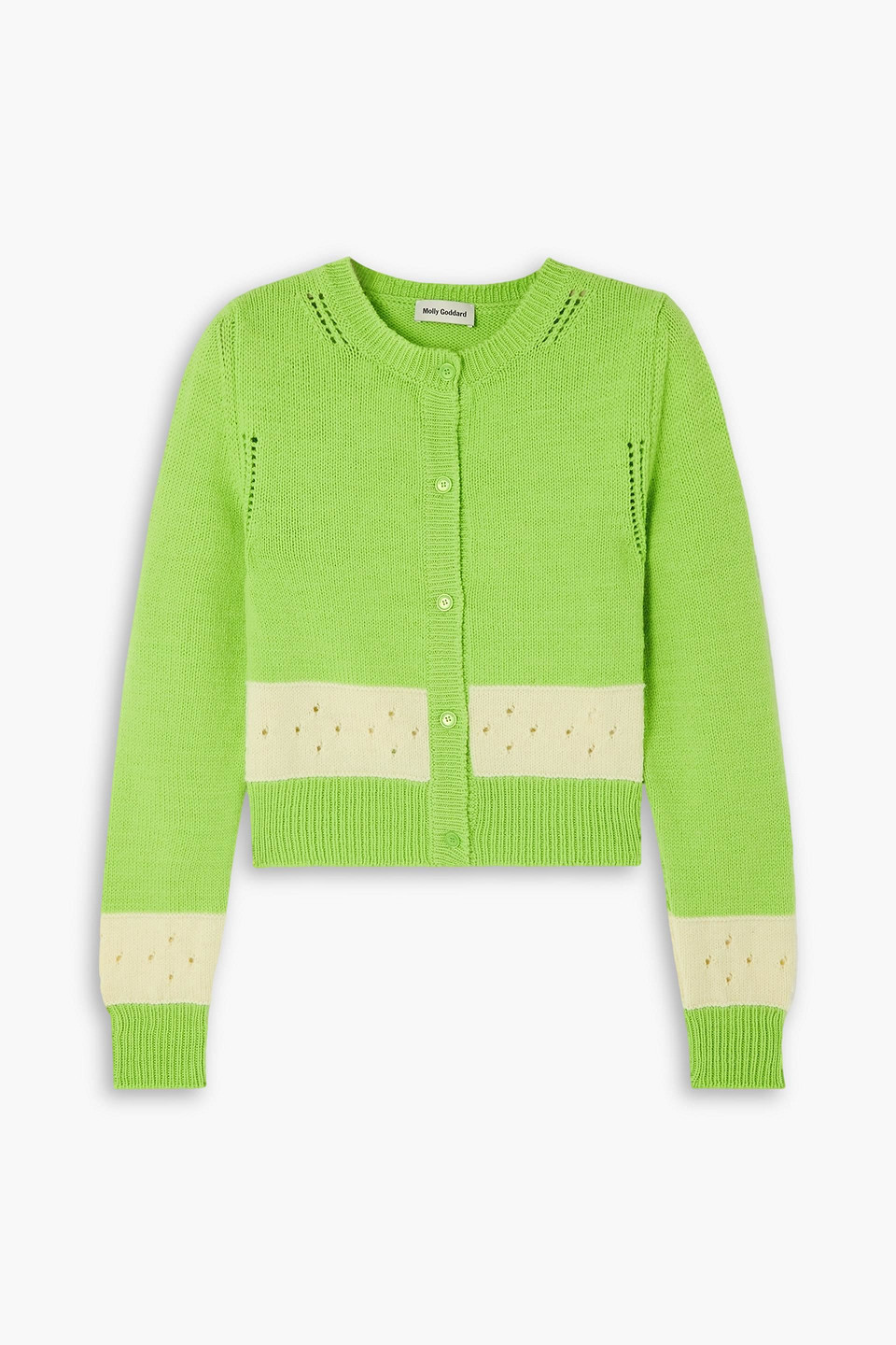 Molly Goddard Nico Cropped Pointelle-Knit Cardigan In Lime Green